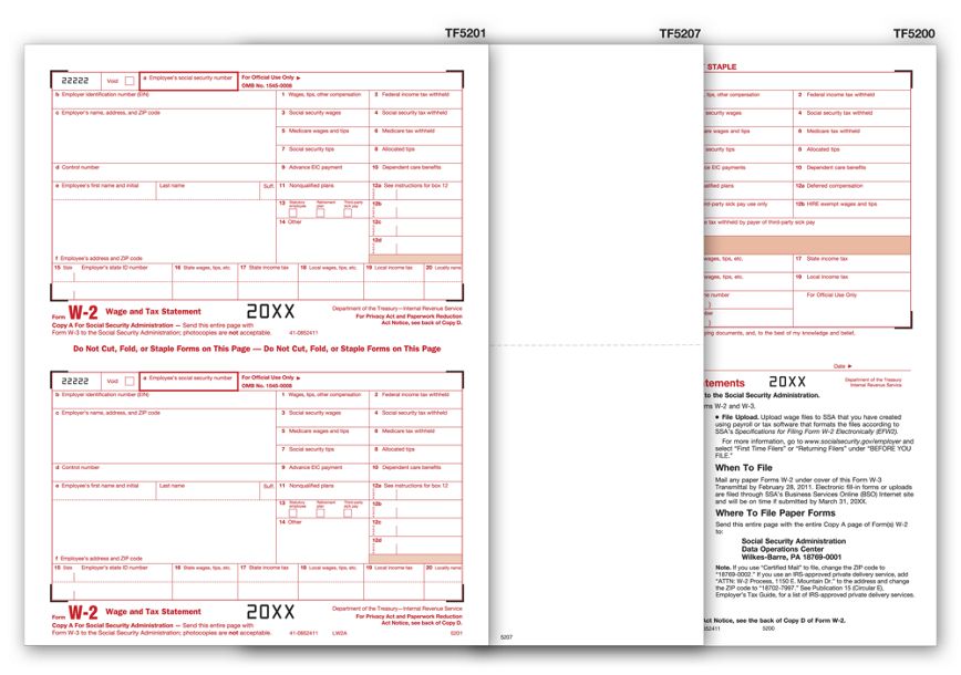 W-2 Tax Forms IRS Approved W-2 Laser Tax Forms - Employer Copy 1/D, 100 ...